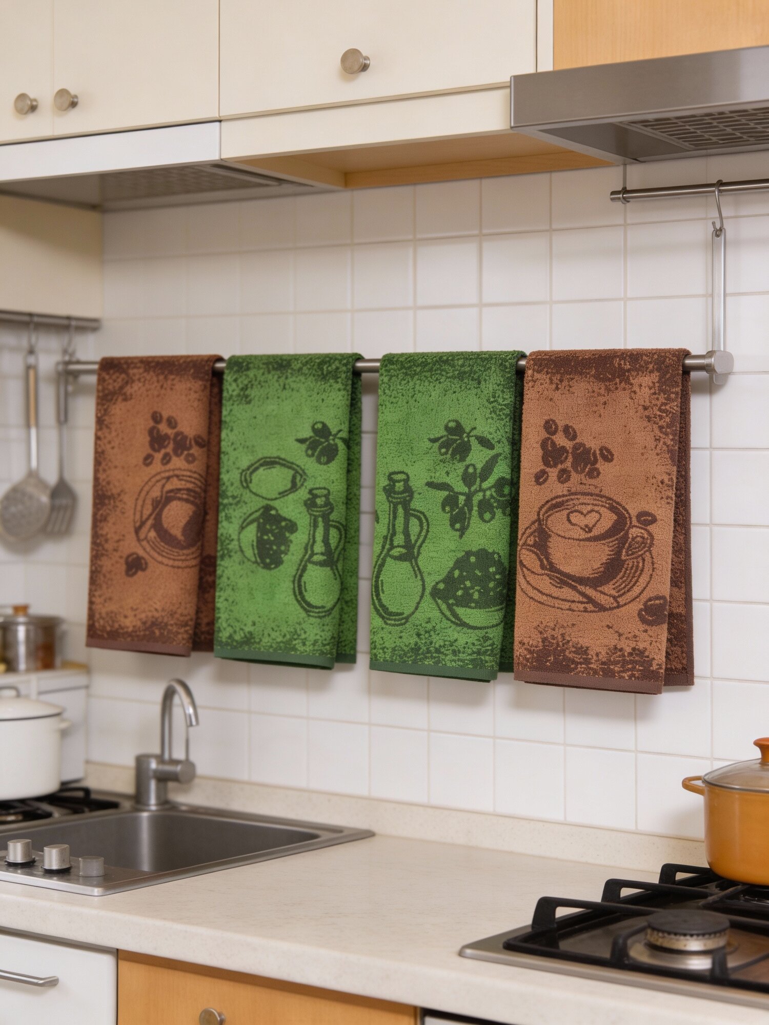 Набор 4 полотенца ПТК 30х55 (2шт Олив + 2шт Эспр)