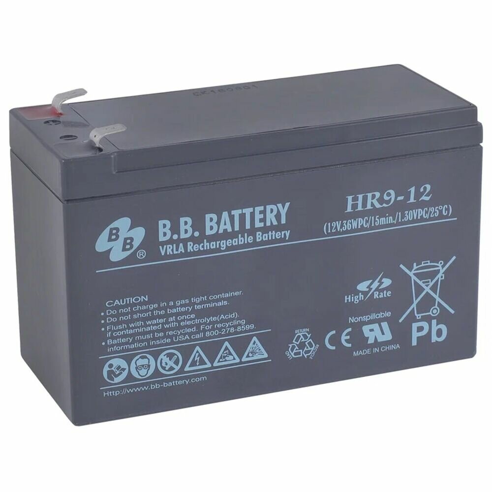 Аккумуляторная батарея B.B. Battery HR 9-12 (12В 9Ач ДхШхВ 151x65x94 мм, масса 2,75 кг) клеммы F2