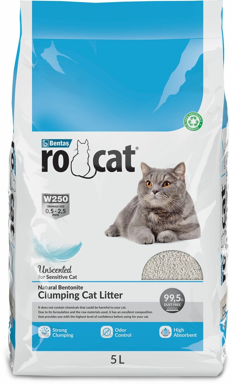 Ro Cat Unscented Наполнитель для туалета кошек, комкующийся, без ароматизатора, 5 л, 4.25 кг