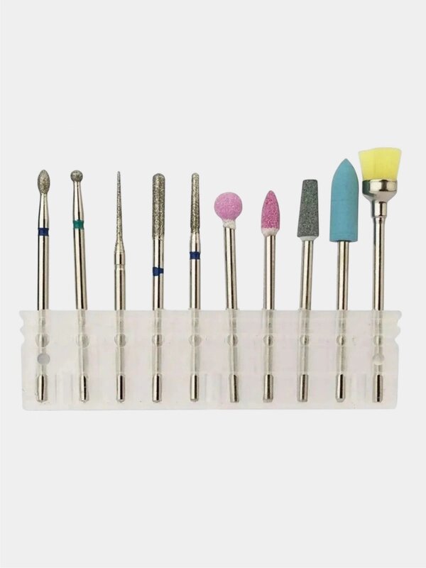 Набор фрез для аппаратного маникюра и педикюра, 10 фрез в контейнере