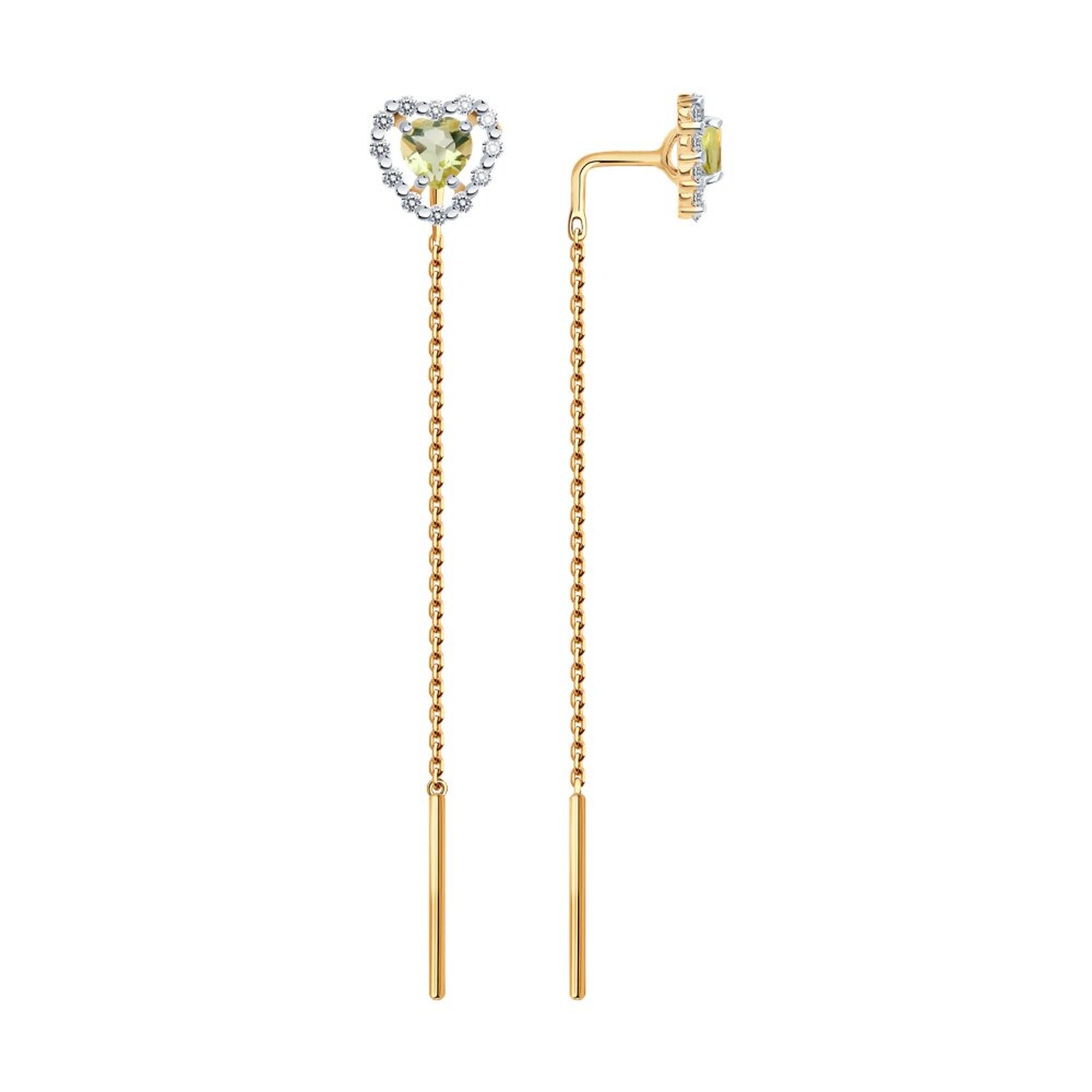 Серьги Diamant online, красное золото, 585 проба, кварц, фианит