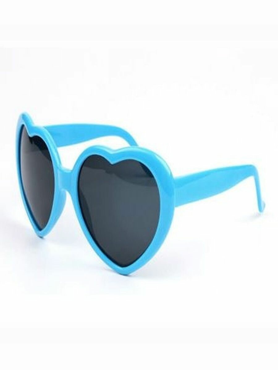 Очки сердечки голубые солнцезащитные шуточные пластиковая оправа