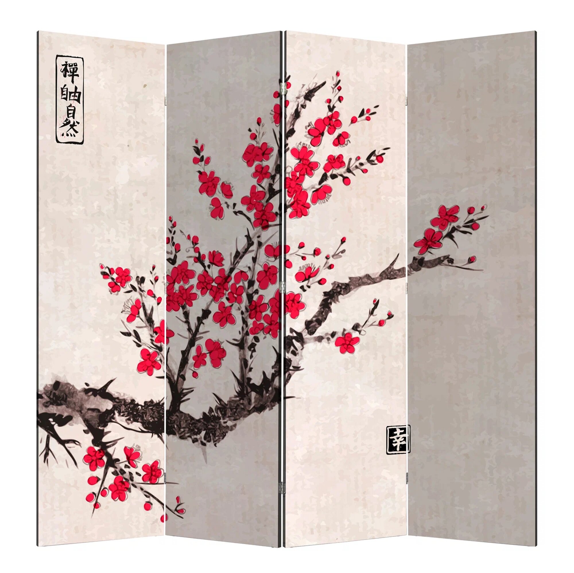 ПВХ ширма перегородка для зонирования Ветка сакуры - 4, размер 177х188/47 см