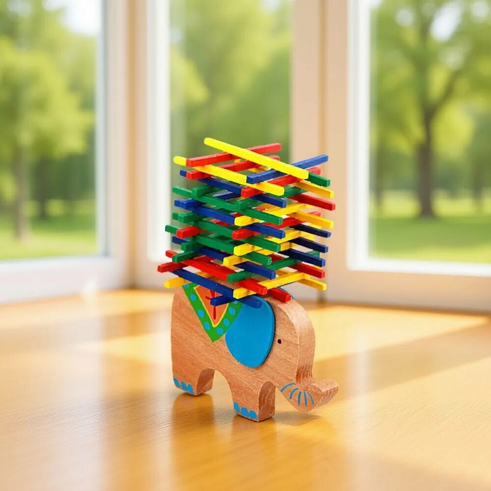 Детская деревянная развивающая игрушка балансир слон для развития моторики