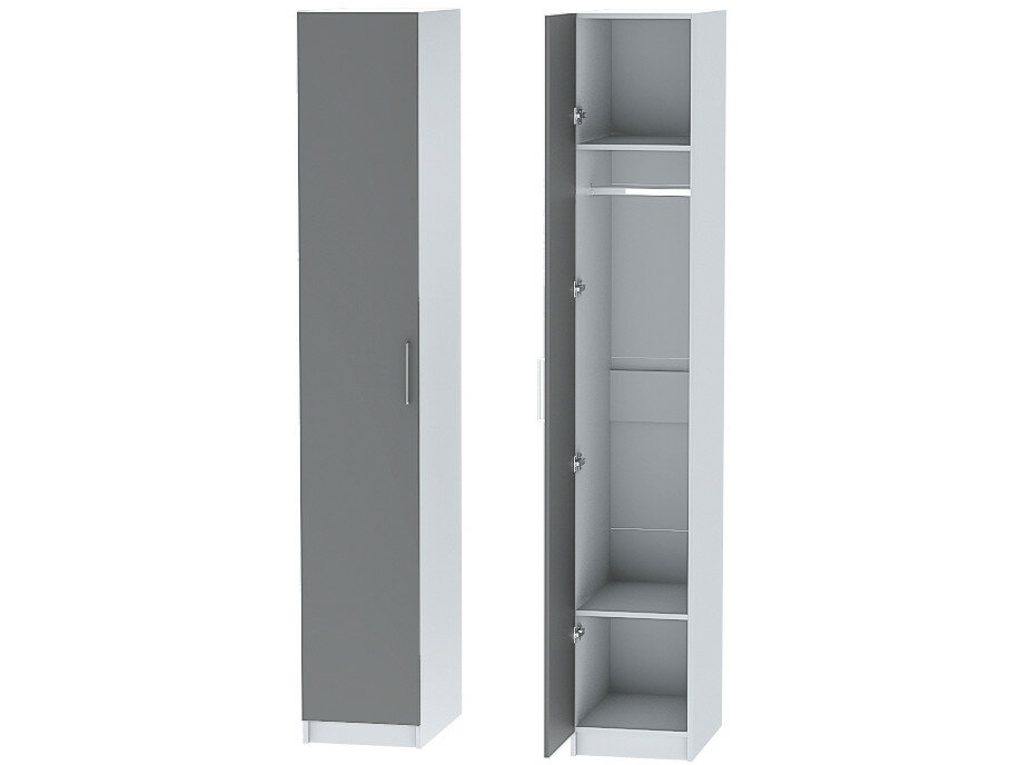 Шкаф-пенал однодверный, со штангой для вешалок, Белый/Графит ЛДСП
