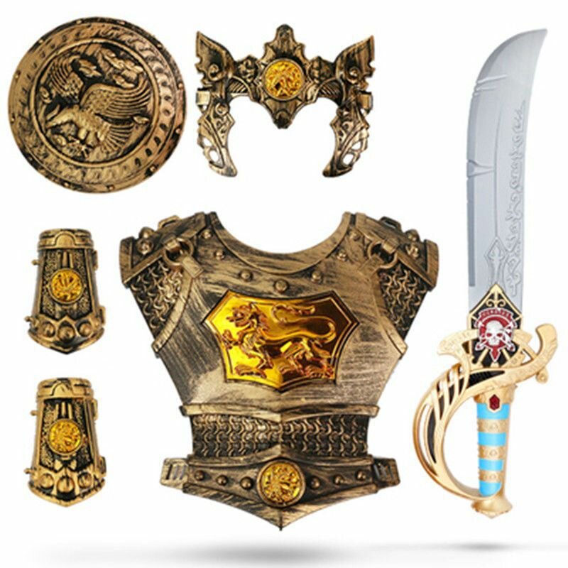 Детская игрушка: доспехи римского воина, носимое оружие, щит, меч, топор, маска