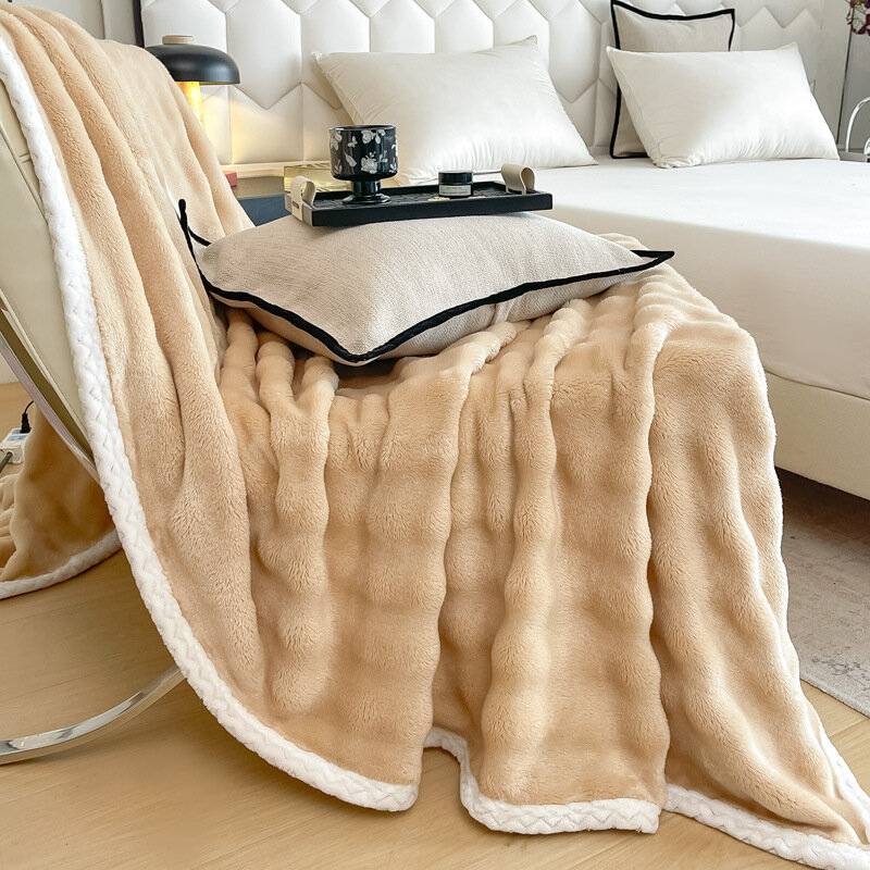 Высокограммовый двухсторонний плюшевый плед с пузырьками и кроликом 100x150см/150x200см/180x200см/200x230см двойной