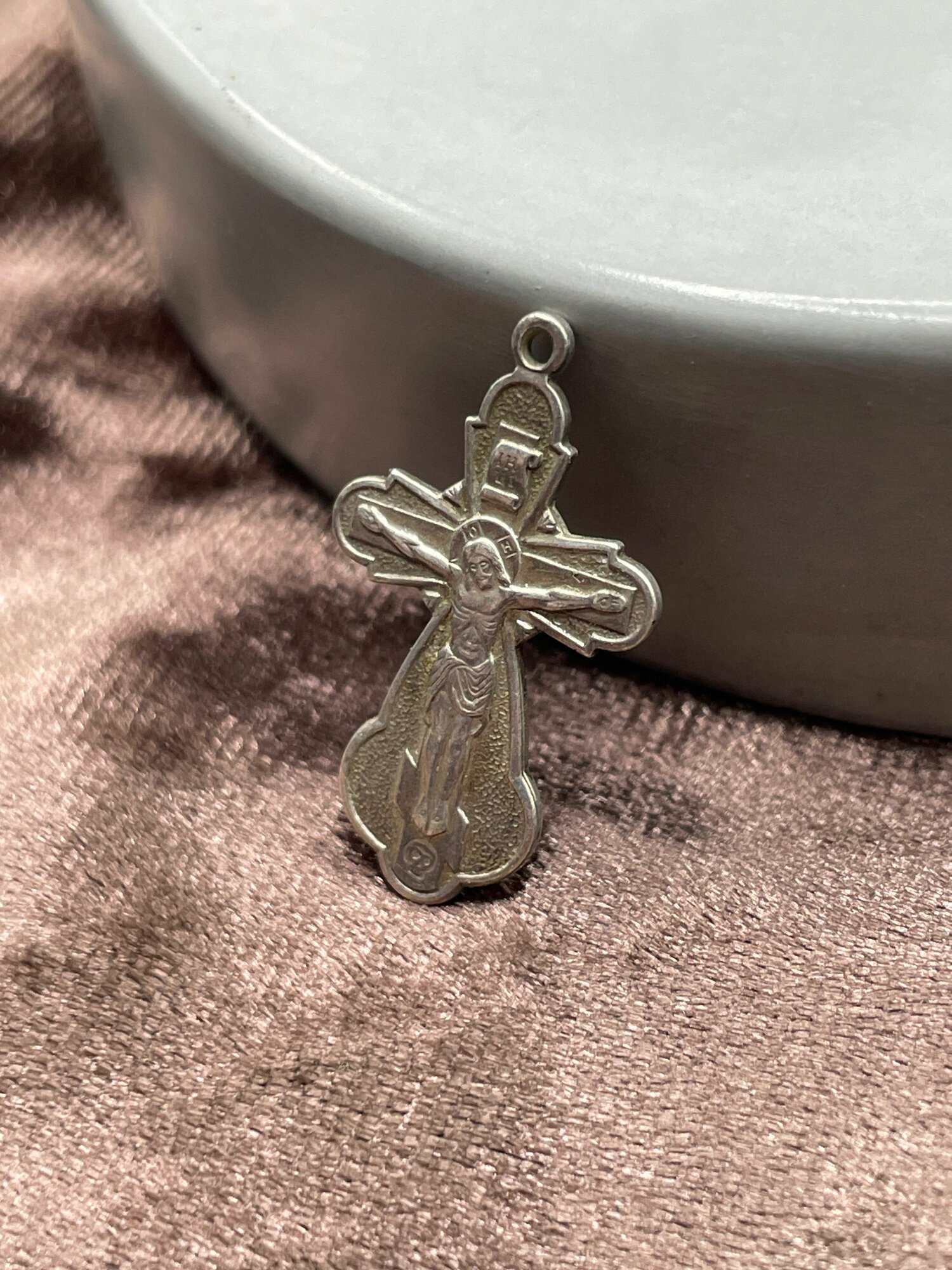 Винтажный нательный крест крестик, кулон, серебрение