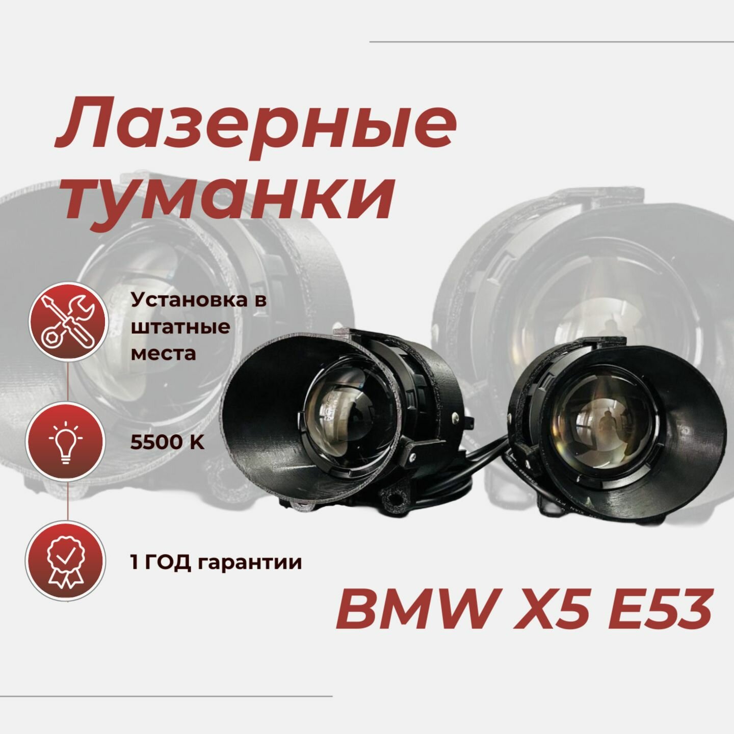 Лазерные птф на BMW X5 E53 в штатные места