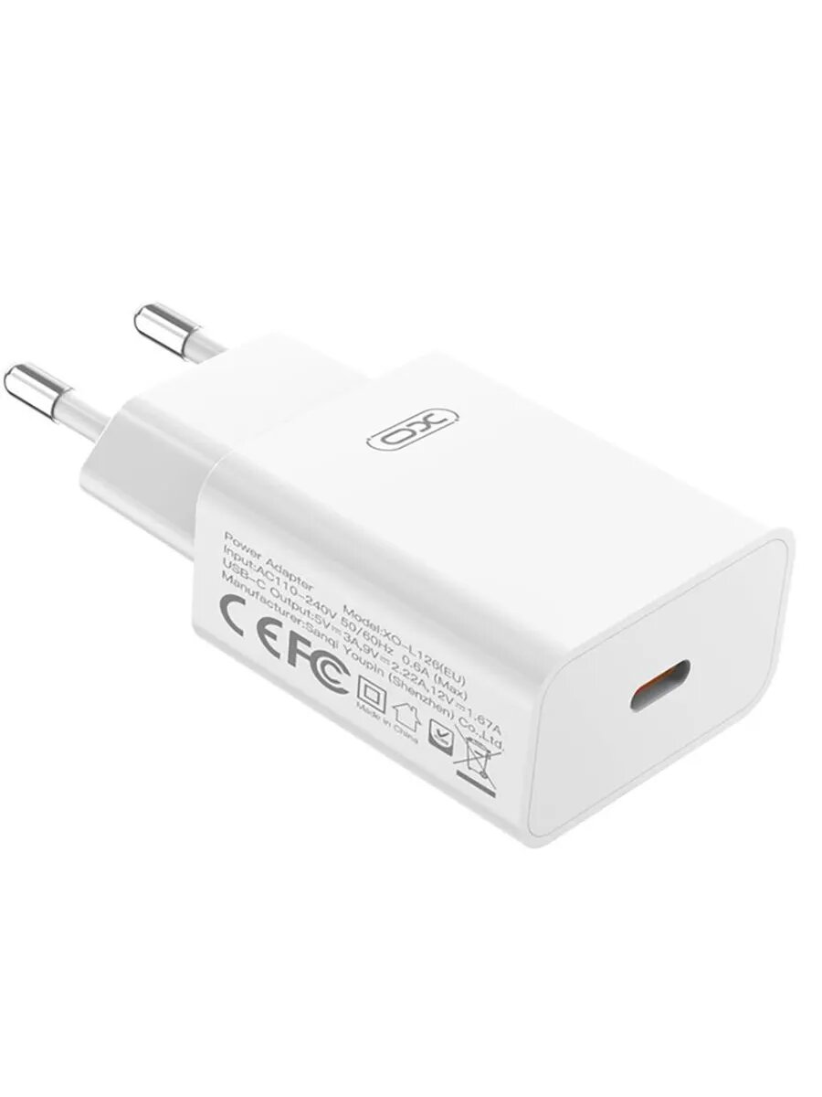 Сетевое зарядное устройство XO L126 USB-C (20W), белый (быстрая зарядка для iPhone, Android)