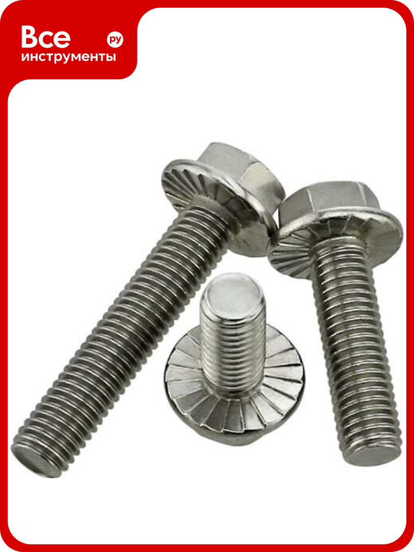 Болт DINFIX DIN 6921, с шестиг. гол. с фланцем с зазубринами, 6x20 мм, А2 нержав. сталь, 4 шт. 00-0004035