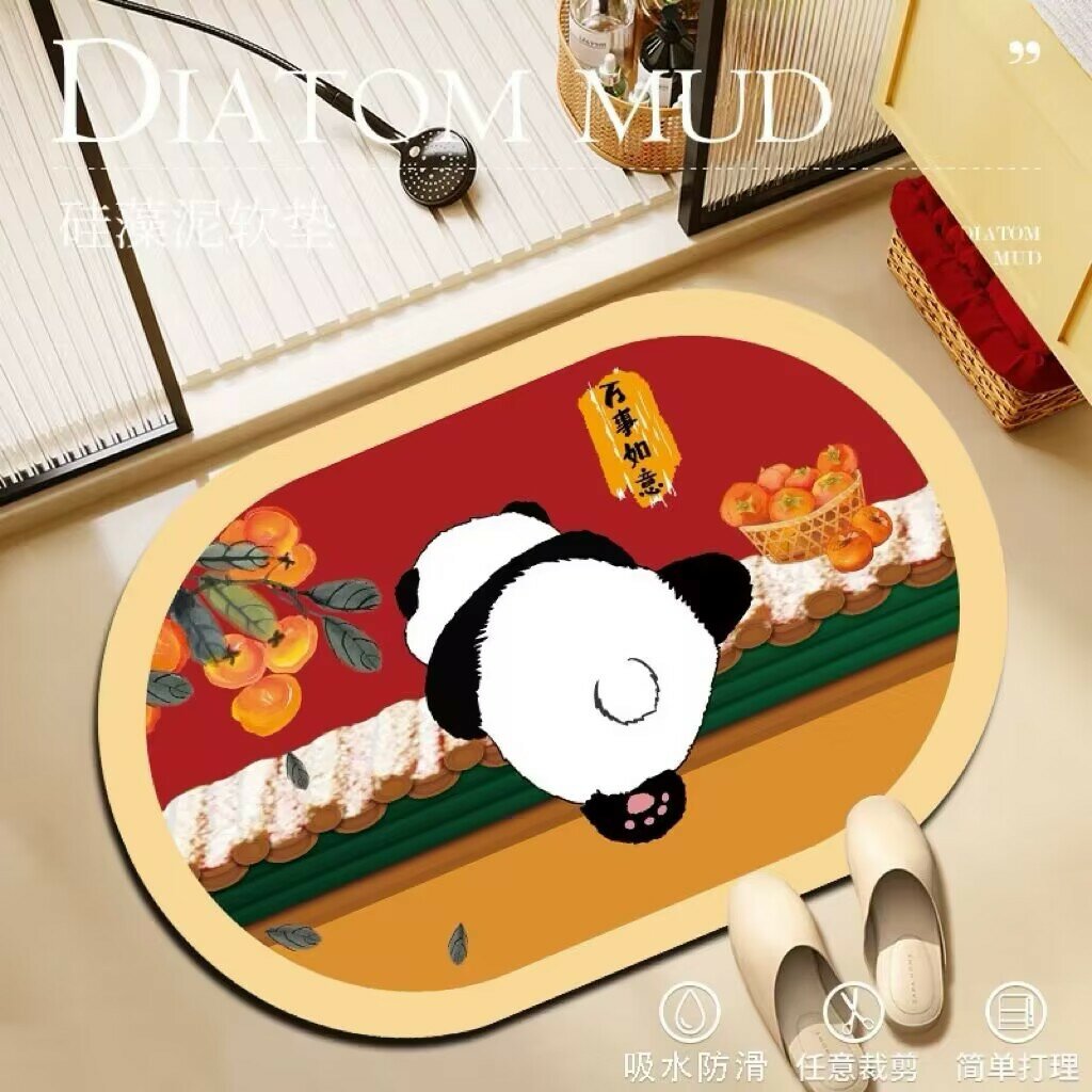 Впитывающий коврик для ванной в китайском стиле с цветочным рисунком панды, мягкий коврик из диатомитовой земли, нескользящий коврик для ванной, быстросохнущий коврик.