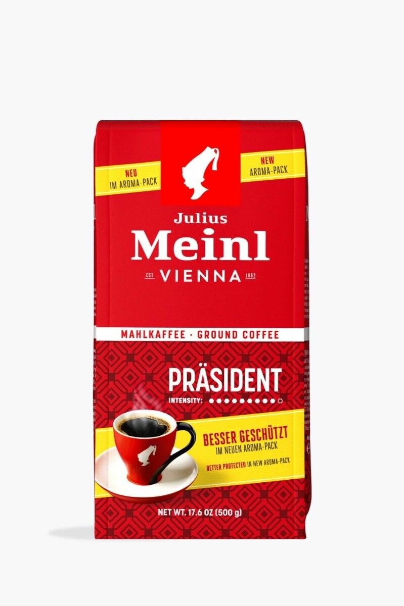 Кофе молотый Julius Meinl President 500 г, венская обжарка, 80% арабика/20% робуста, в мягкой упаковке
