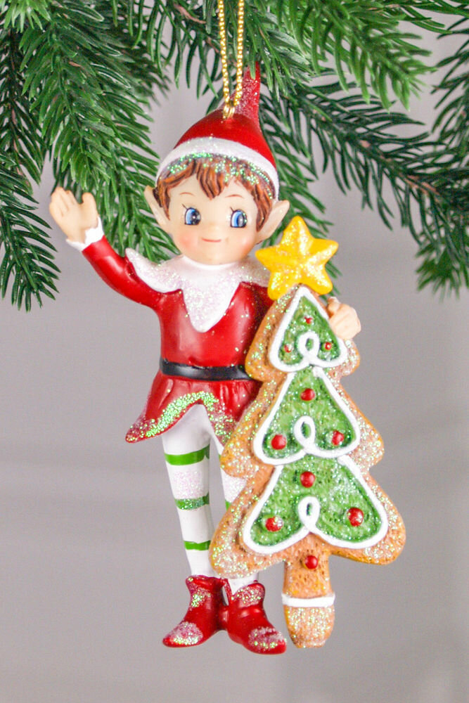 Ёлочная игрушка эльф С имбирной ёлочкой, 13 см, EDG 6500072A140-1