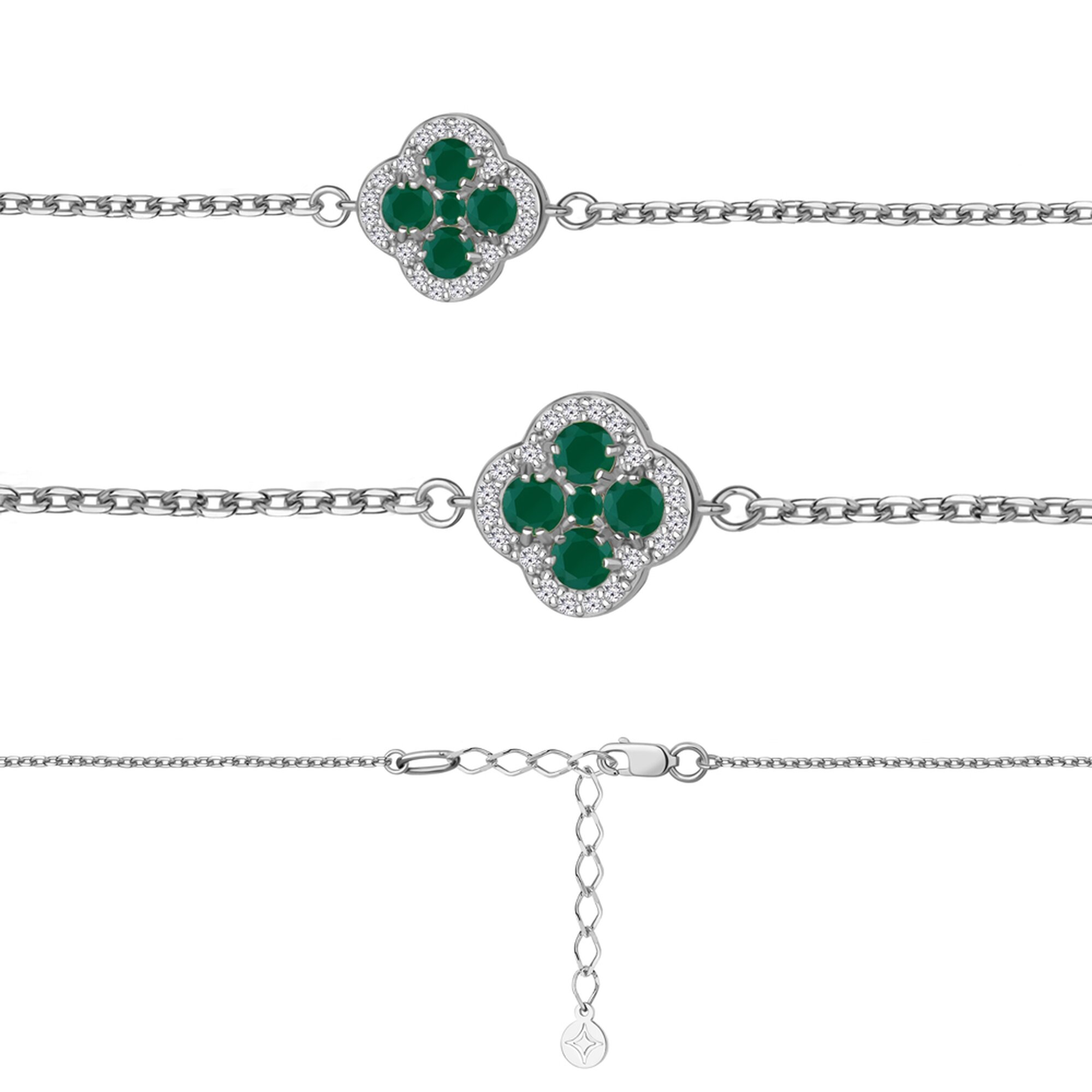 Браслет, серебро, 925 проба, родирование, фианит, агат