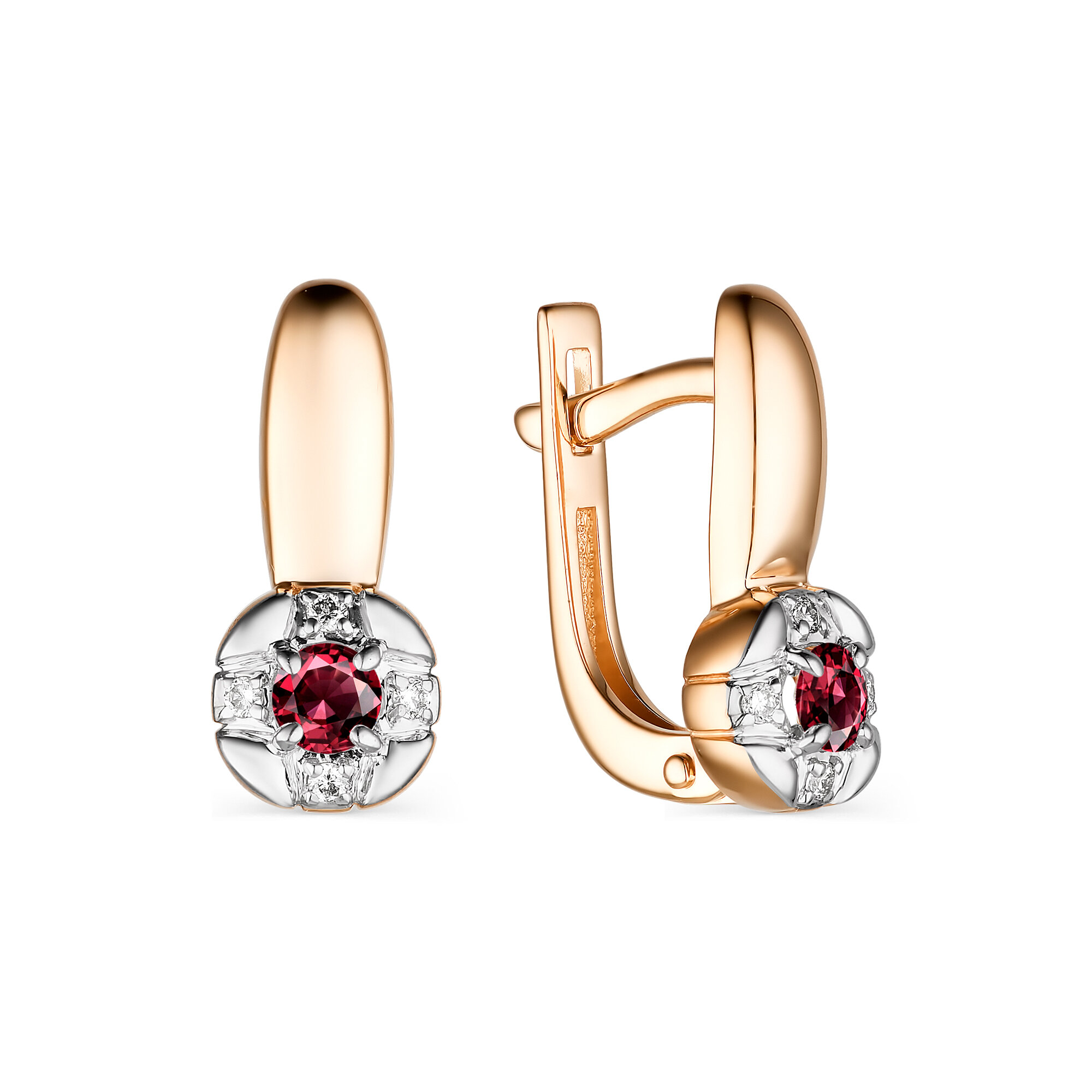 Серьги, комбинированное, красное золото, 585 проба, бриллиант, рубин