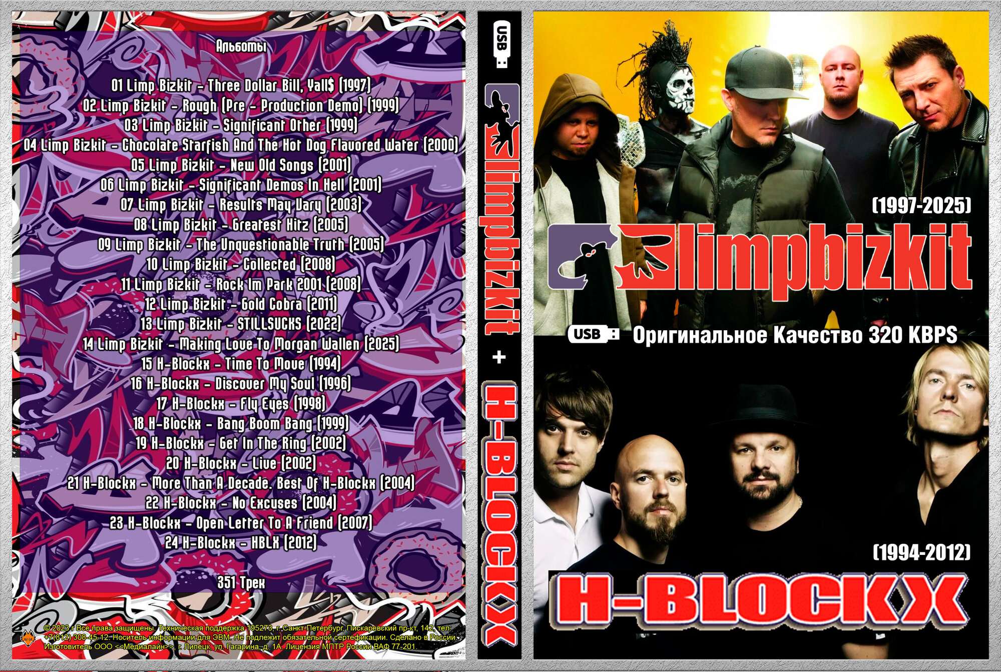 Диск на флешке (4 GB) Limp Bizkit (1997-2025) + H-Blockx (1994-2012) – Дискография