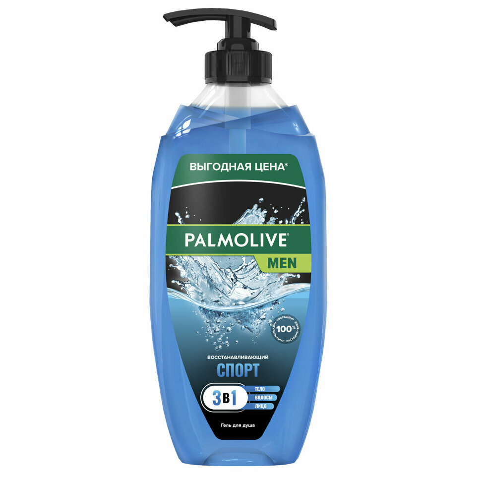 Гель для душа 3 в 1 для лица, волос и тела 750 мл, PALMOLIVE MEN "Спорт", освежающий, 8693495037990, 609031