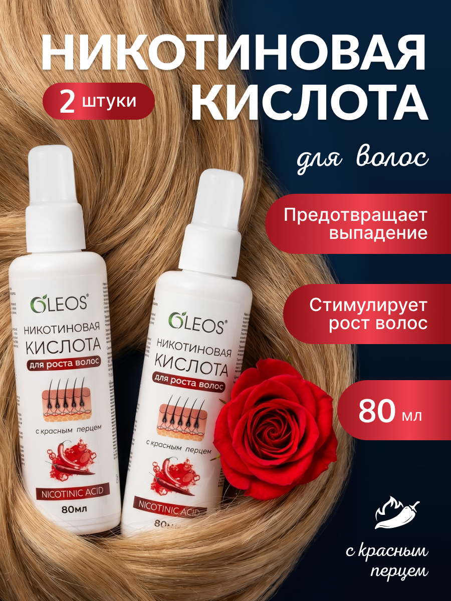 Никотиновая кислота для роста волос с красным перцем, 2*80 мл