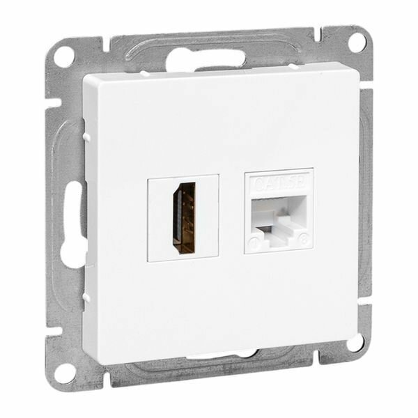 Розетка СП Эпика HDMI + RJ45 кат.5 механизм бел. EKF UP1-SOW-HDMI+RJ45