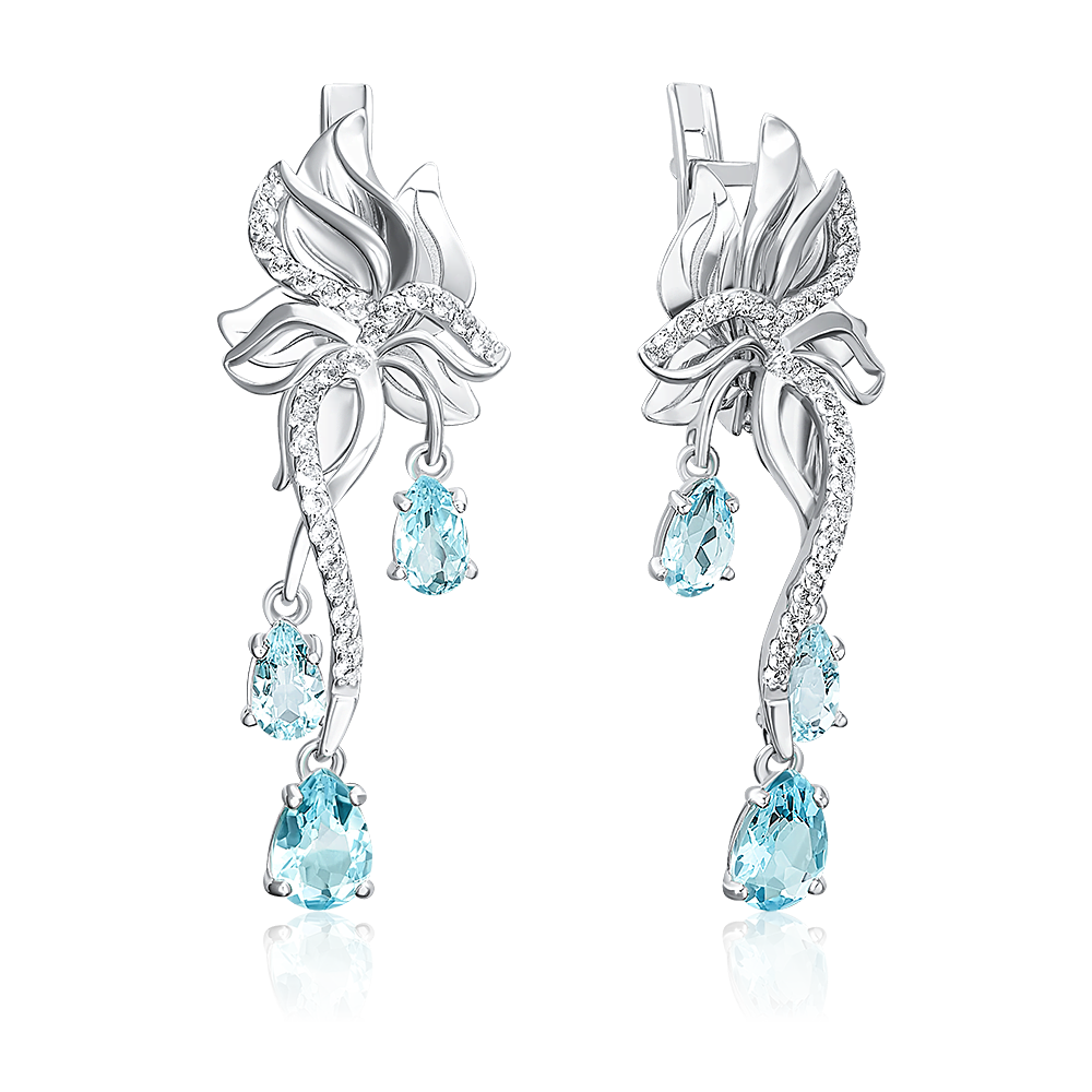 Серьги, белое золото, 585 проба, топаз