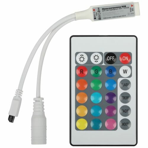 Контроллер мини для светодиодной ленты с ИК пультом RGBController-12/24V-72/144W-IP20-IR ЭРА Б0061110
