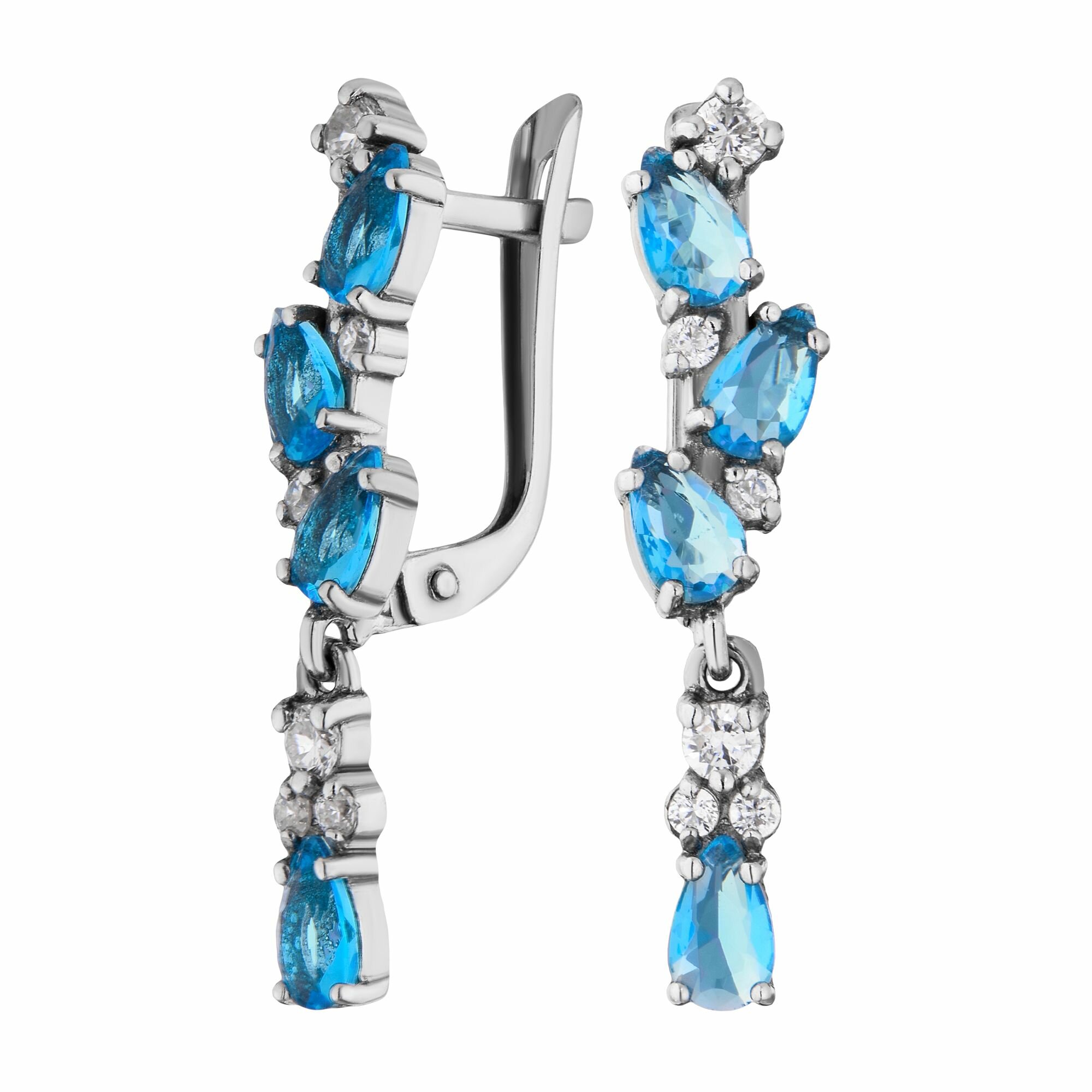 Серьги, серебро, 925 проба, родирование, фианит, топаз синтетический
