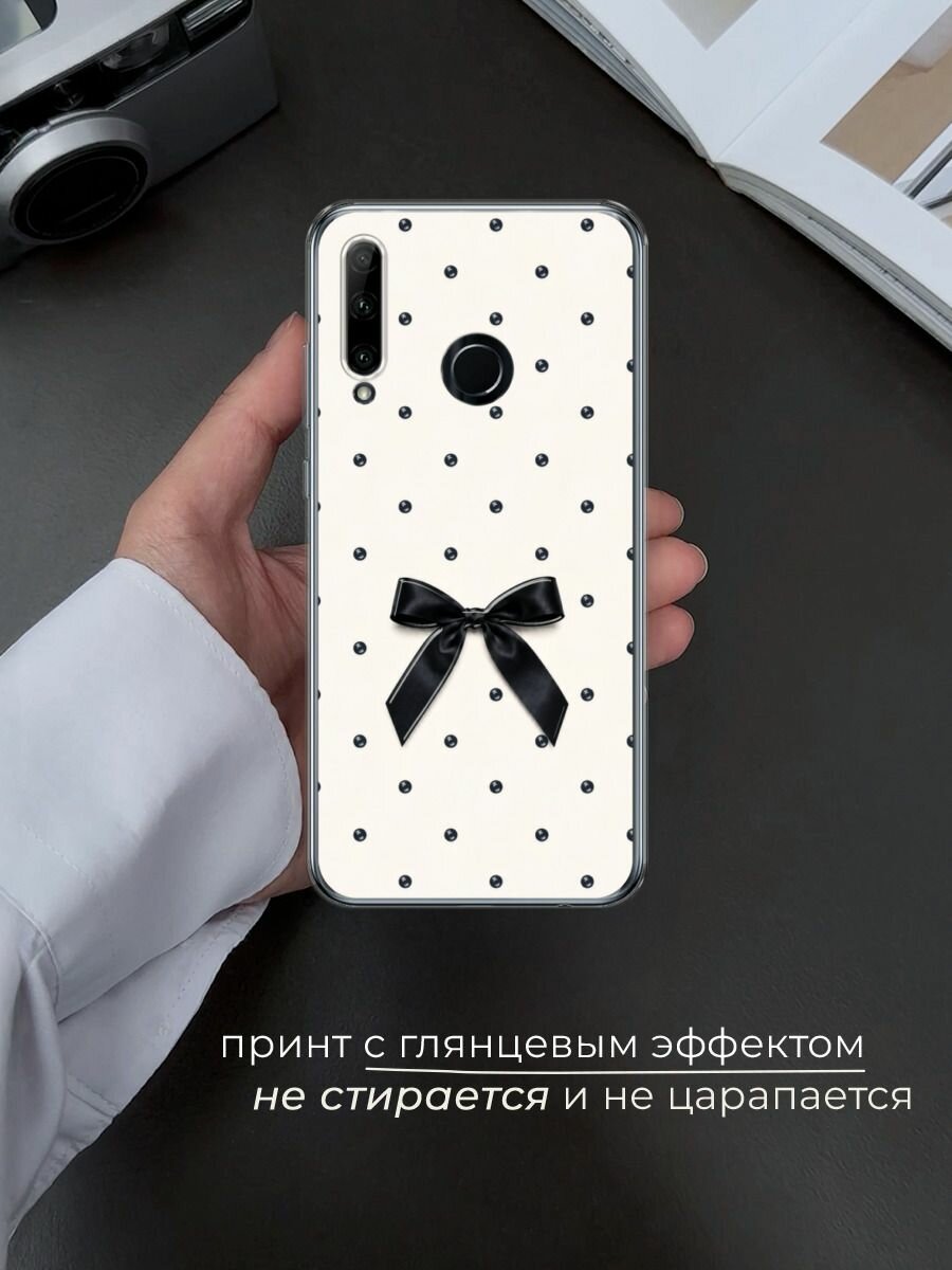 Силиконовый чехол на Honor 10i/20 Lite 2019/20e/Huawei P Smart Plus 2019 / Хонор 10i с принтом Бантик на фоне в горошек — фото 1