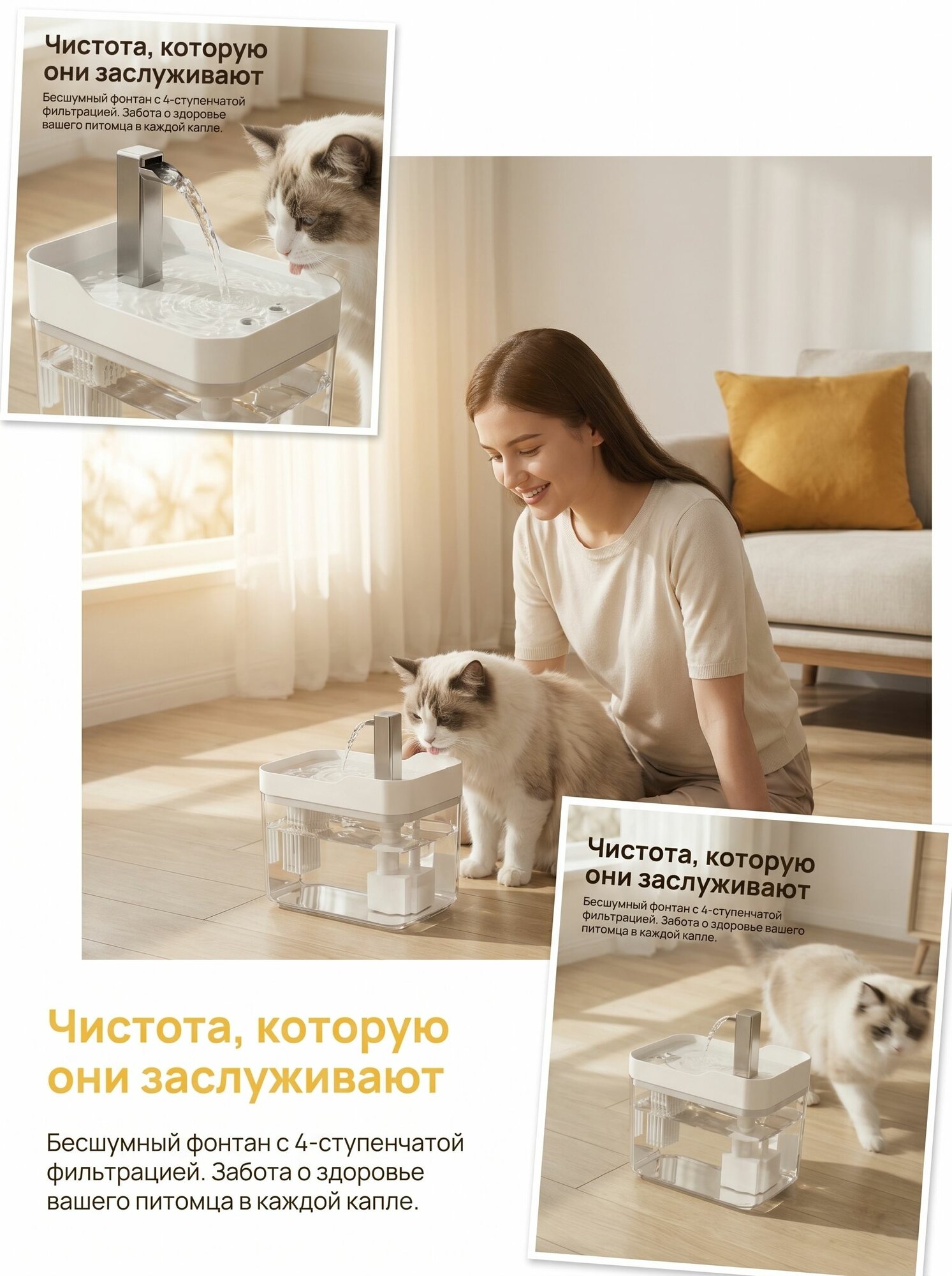 Эксклюзивный автоматический фонтан для кошек с циркуляцией и фильтром 1.5 л, Содержит расческу для домашних животных 1.5 л расческа для кошек
