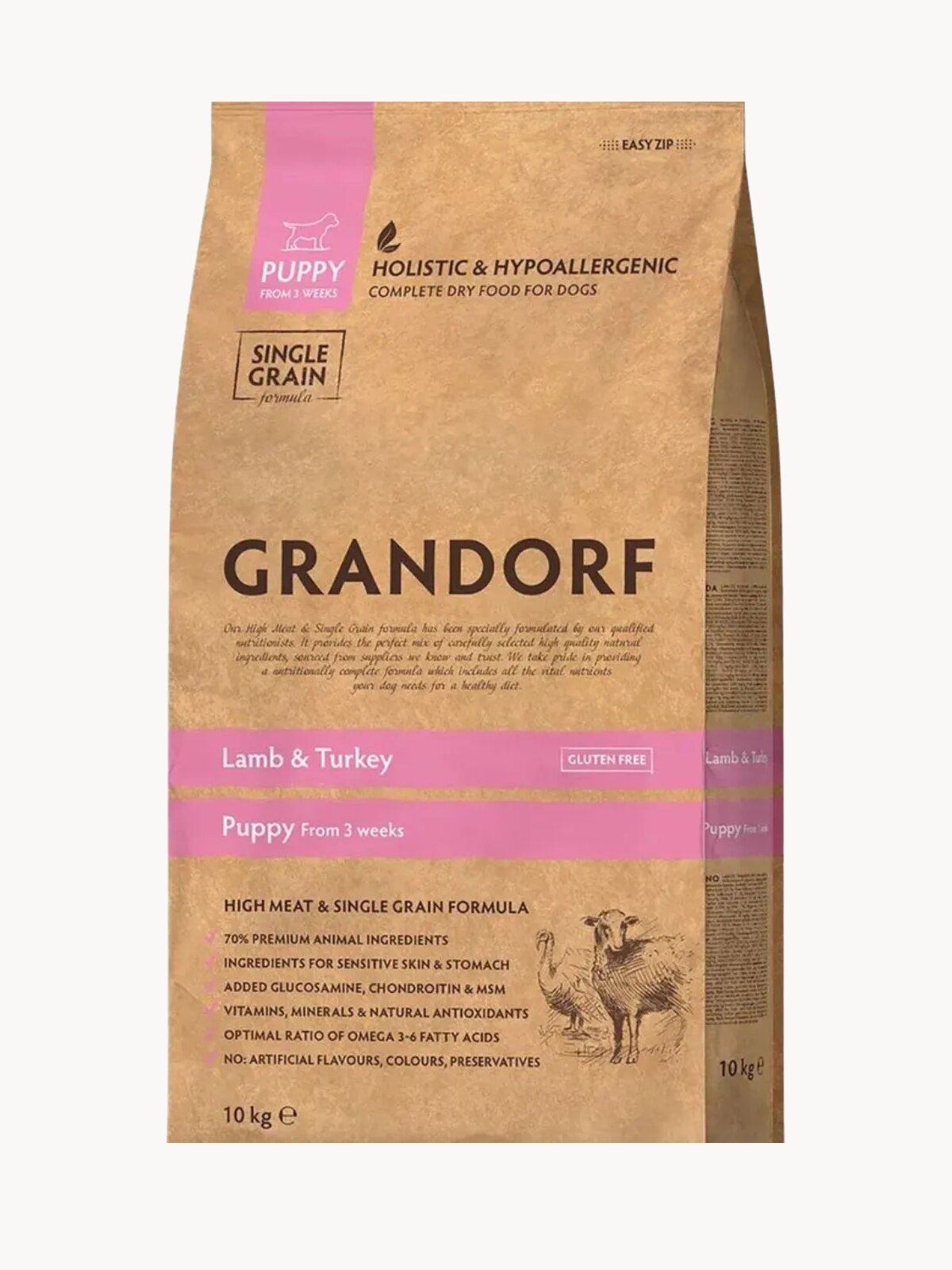 Сухой корм Grandorf Lamb & Turkey Puppy для щенков всех пород Ягненок и индейка, 10 кг.