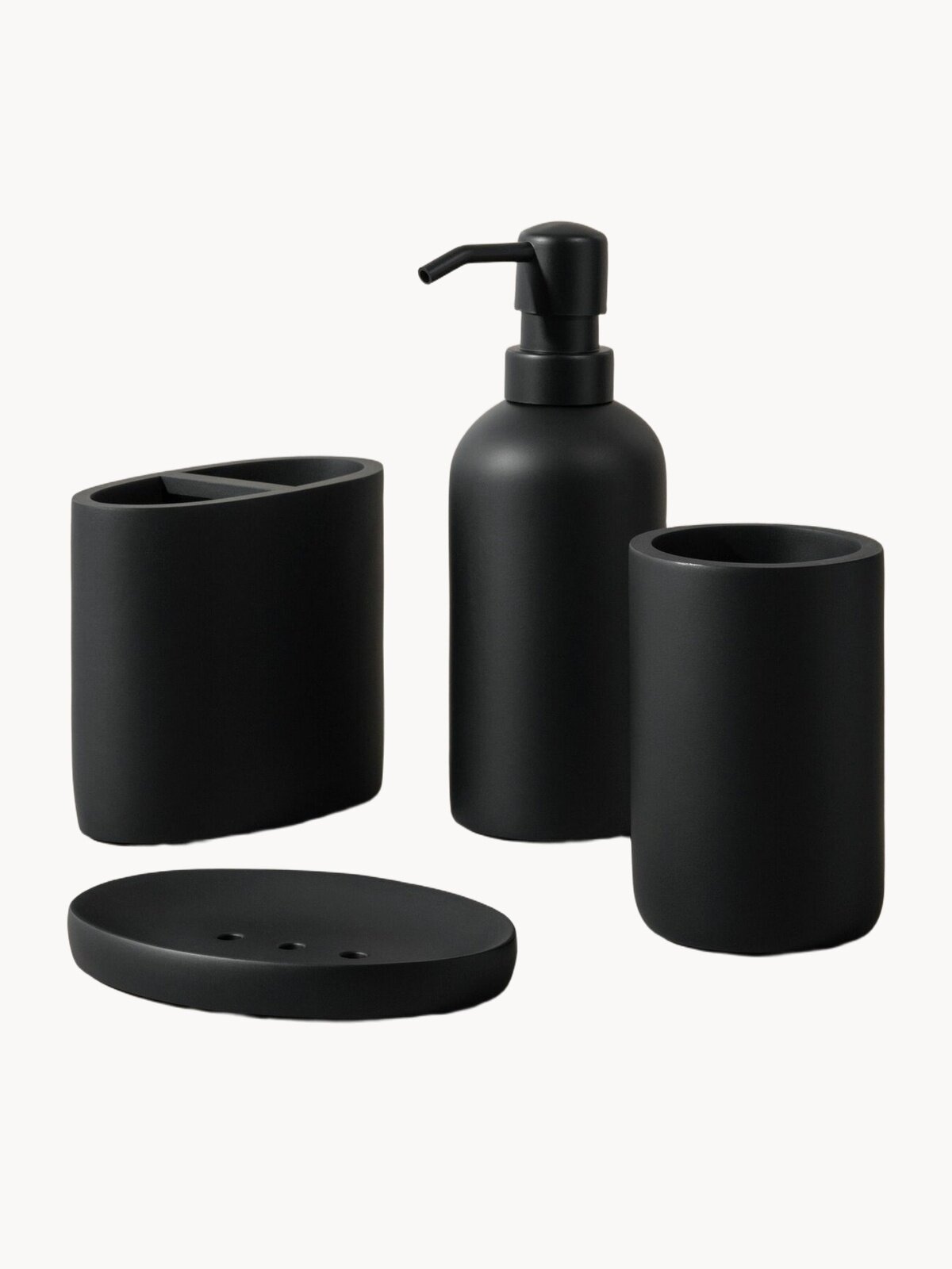 Набор аксессуаров для ванны AMANT 4 шт Дозатор для жидкого мыла, стакан для зубных щеток, стакан для ванной, мыльница коллекция STONE BLACK цвет черный