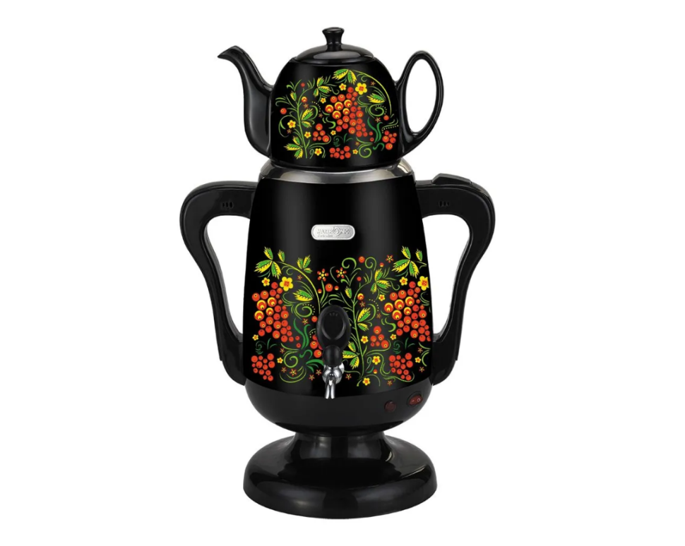 MAXTRONIC Хохлома (MAX-HD2511-3), Самовар, объем: 3,5л, керамический заварной чайник, 0,8 л