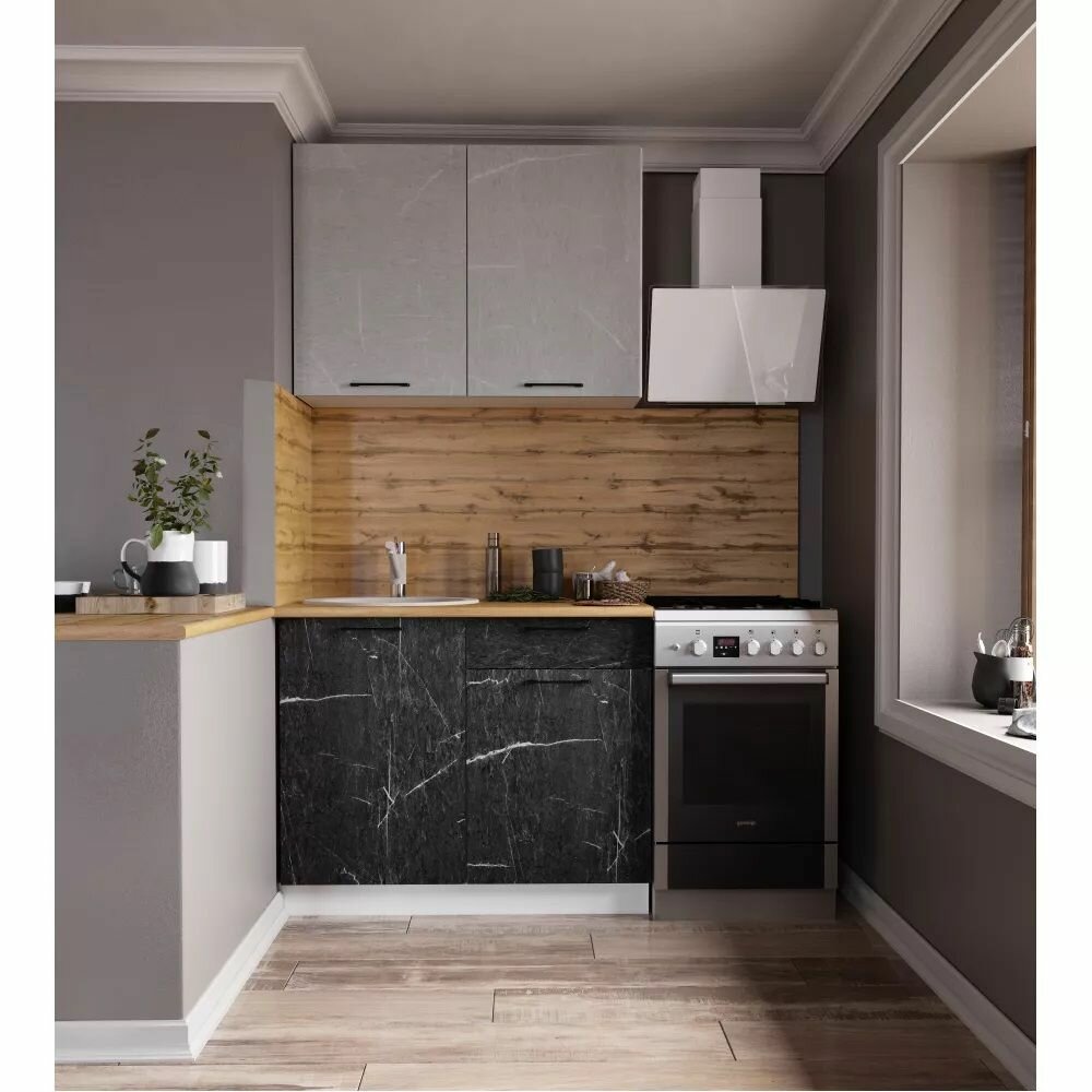 Кухня Марбл без столешницы 1м Мрамор Лайт/Мрамор Дарк без столешницы 1000х430х2150 тэкс