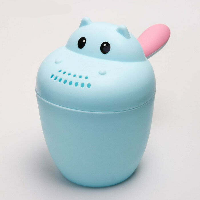 Ковш детский для мытья головы/Лейка душ для купания малышей/Ковшик для ванной "Бегемотик" 750мл, 19х11х15 голубой