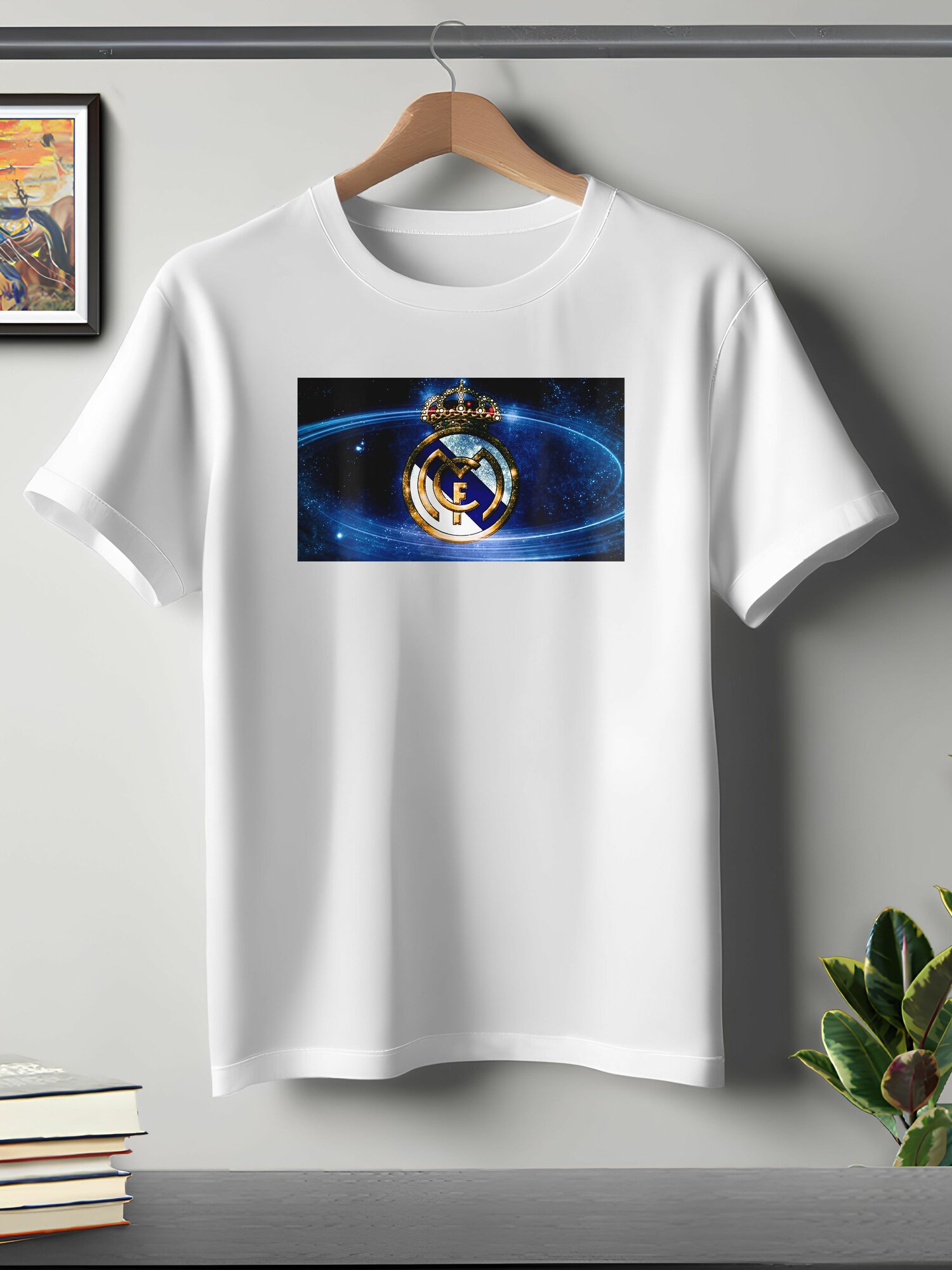 Футболка  Детская ONEQ 128 (8-9) размер с принтом Реал Мадрид, белая