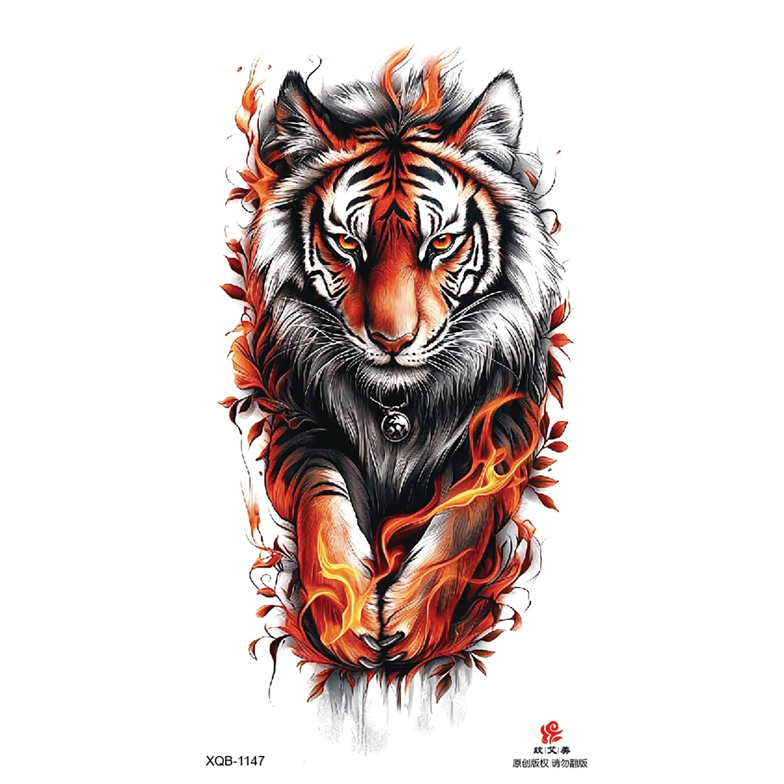 2025 New Waterproof Temporary Tattoo Sticker Fire Forest Lion Wolf Tiger Flash Tattoos Man Crown Body Arm Fake Tatoo