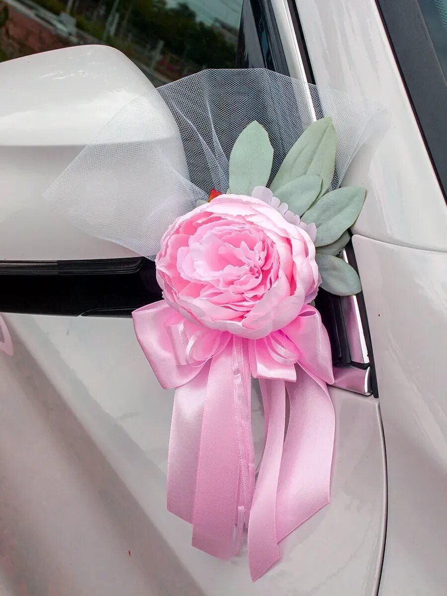 Украшение свадебной машины на ручки и зеркала авто декор