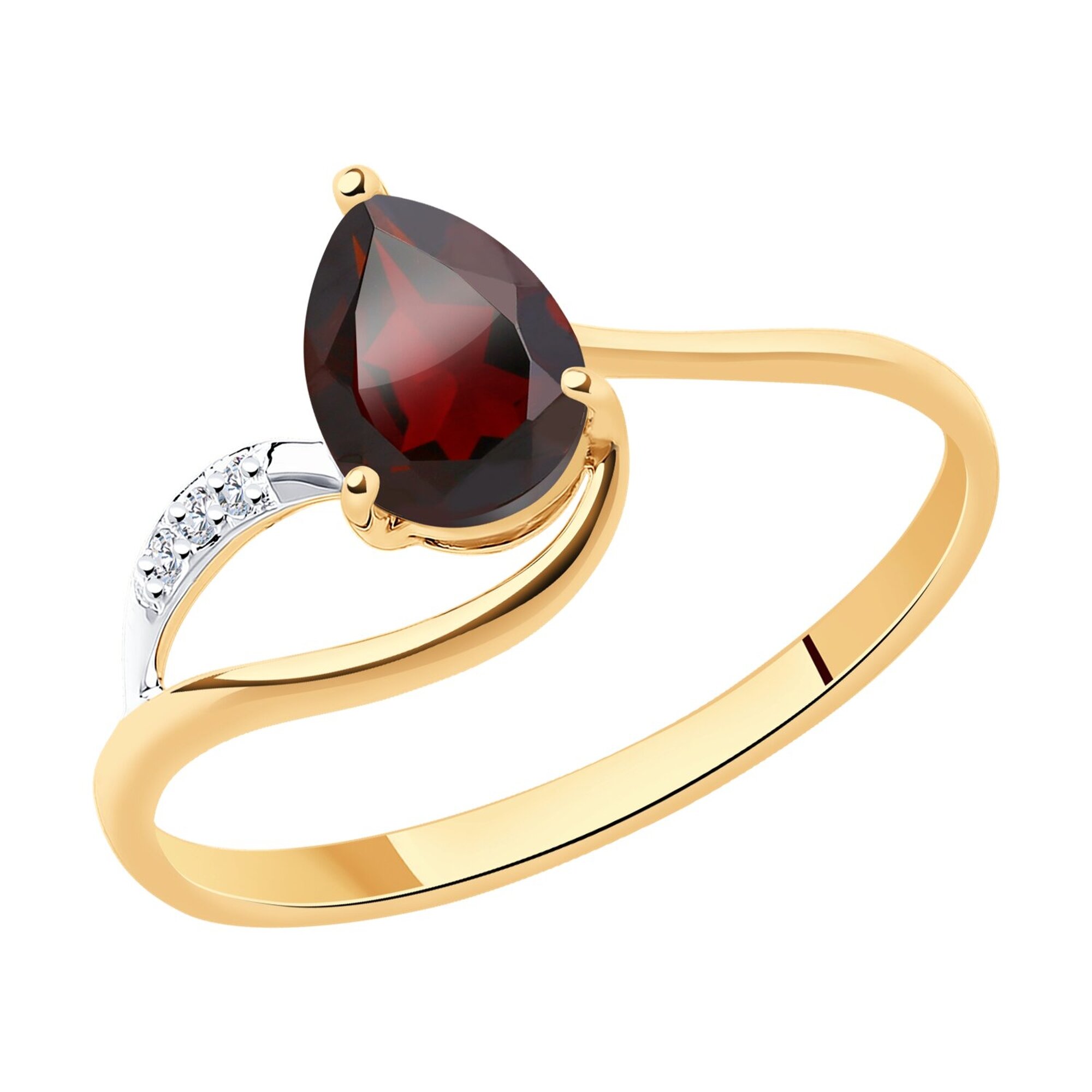 Кольцо, красное золото, 585 проба, фианит, гранат