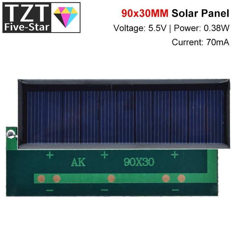 Фотоэлектрическая солнечная панель для самостоятельной сборки, фотоэлектрическая лампа для зарядного устройства, фотоэлектрическая лампа для зарядного устройства, солнечное зарядное устройство 90*30 мм, 0,38 Вт, 5,5 В, 70 мА, 1 шт.