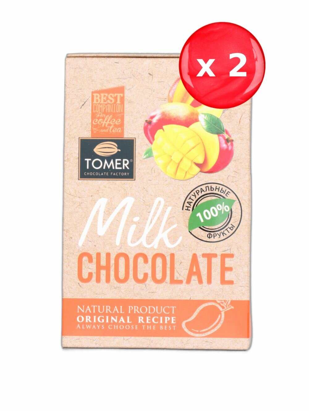 Шоколад Томер молочный с манго, 90 грамм набор из 2 упаковок