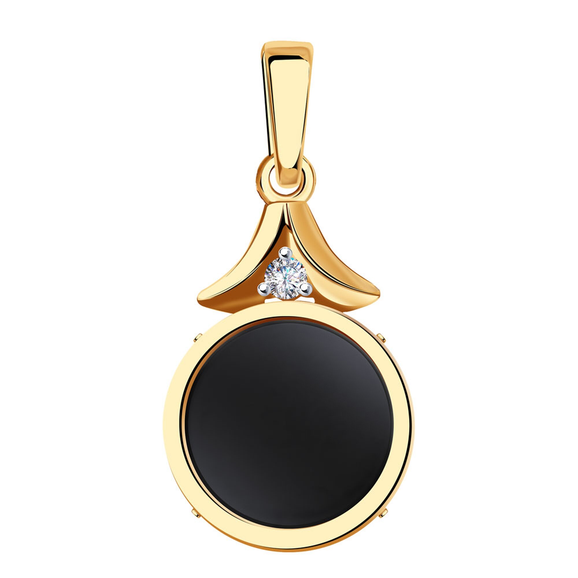 Подвеска, красное золото, 585 проба, фианит, оникс