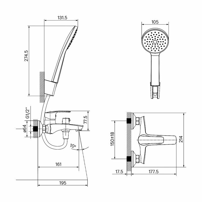 Смеситель для ванной IDDIS Ray RAYWT02i02 — фото 1