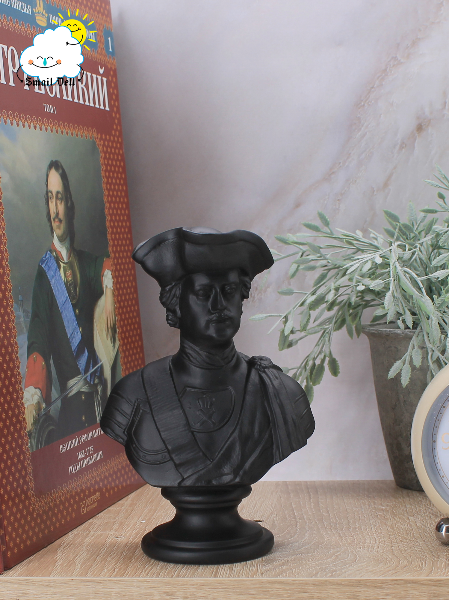 Интерьерная статуэтка бюст Пётр Первый № 3, гипс , 14 см , цвет черный матовый