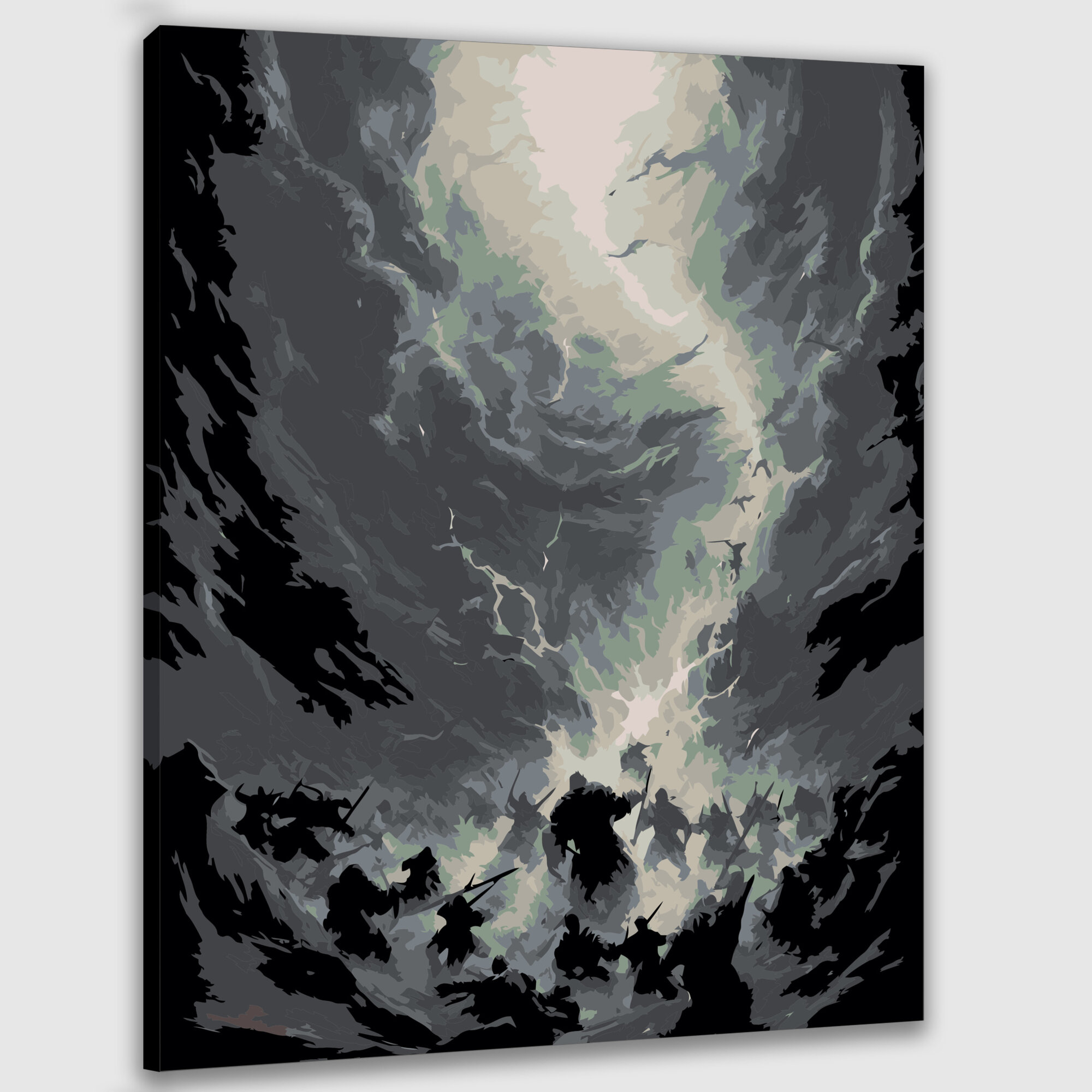 Картина по номерам 40x50 см, графитовый рисунок, батальная сцена, "Берсерк: Путь безумия", динамичная композиция, сила