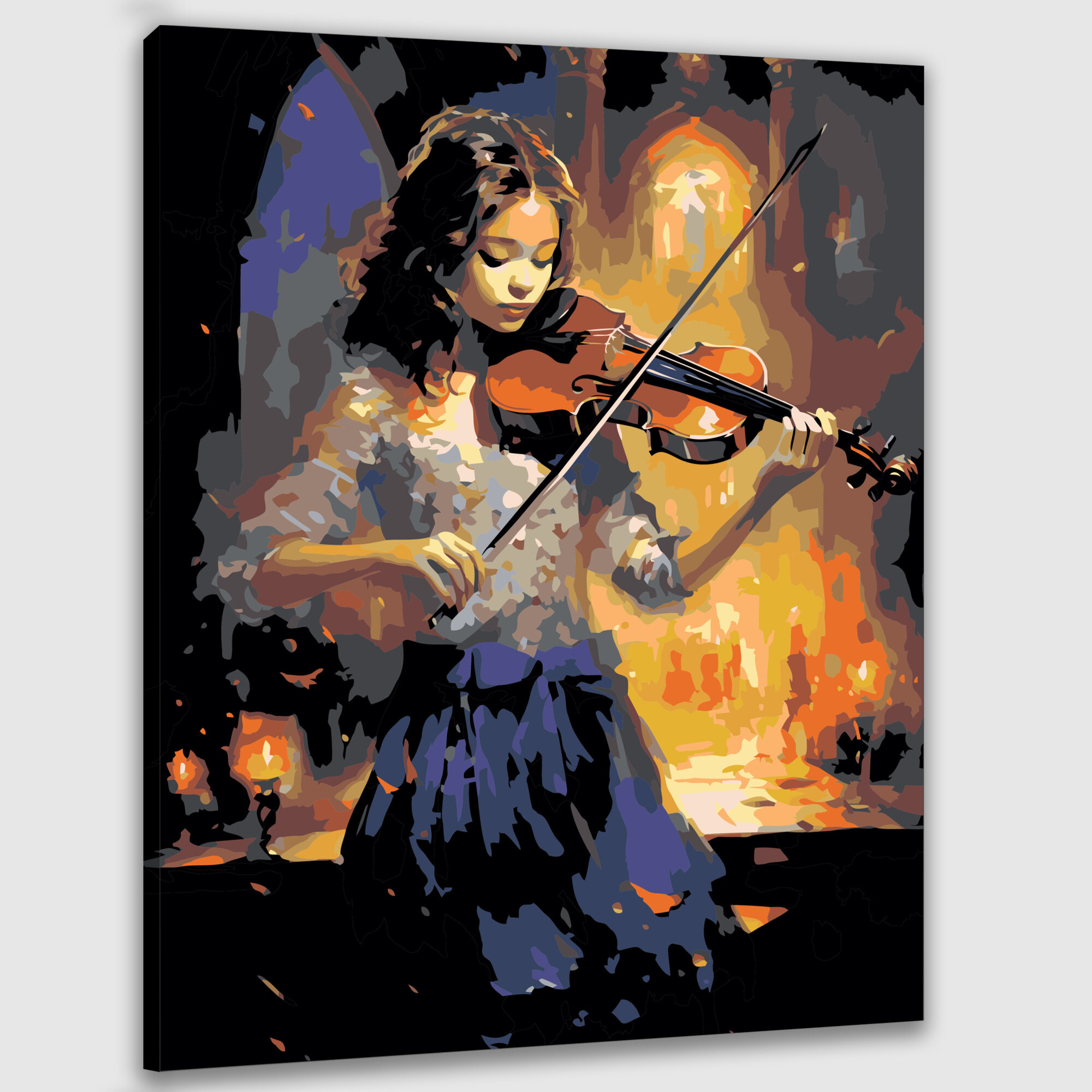 Картина по номерам 40x50 см, акварельная иллюстрация, молодая девушка, скрипка, концертный зал, сценические огни