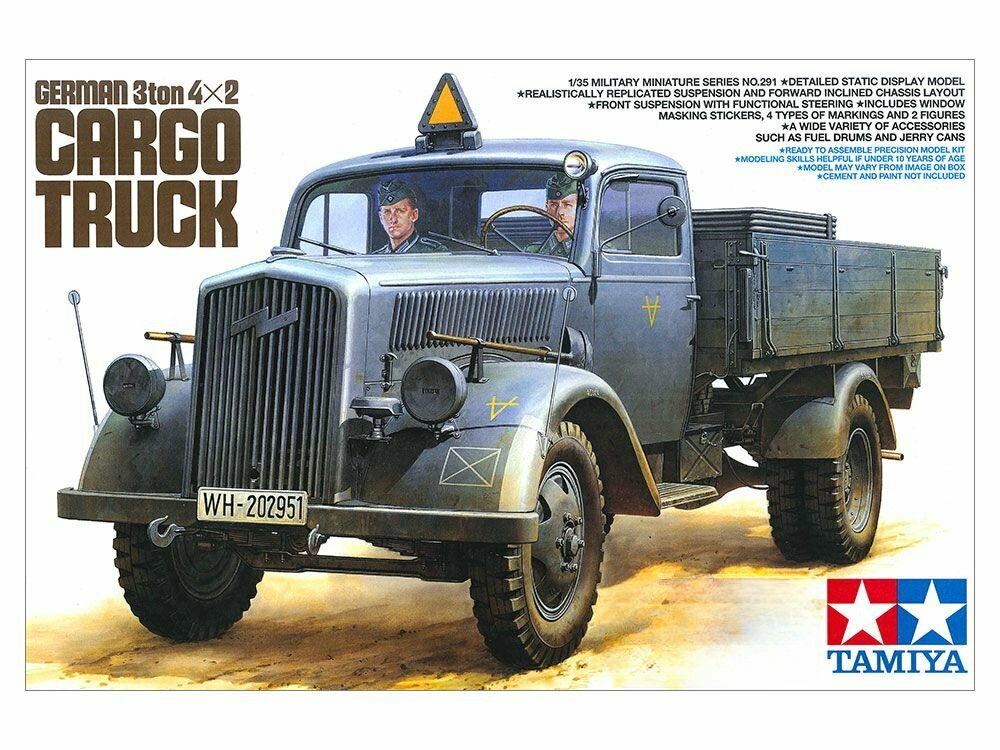 Tamiya 35291 1/35 Немецкий грузовик 3TON 4x2, сборная масштабная модель с двумя фигурками солдат для моделизма, диорам и коллекционных витрин