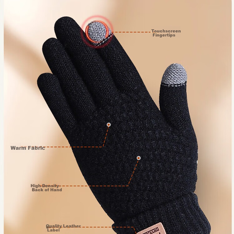 Peak Thickened and Fleece-lined Touch Screen Cycling Gloves for Men, Professional Warmth in Autumn and Winter, Knitted and Thickened, Cold-proof, Suitable for Students and Outdoor Cycling