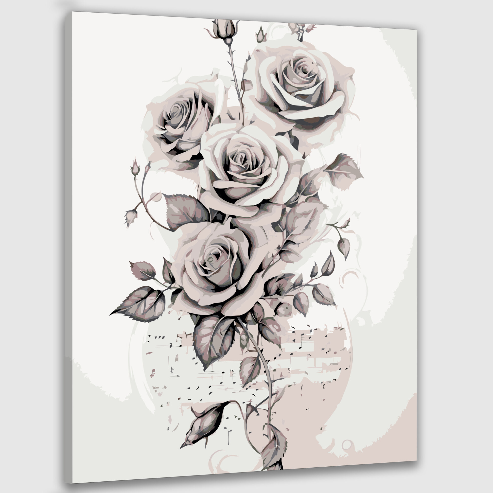 Картина по номерам 40x50 см, черно-белая иллюстрация, тушь, Книга Песни песней, цветочные мотивы, каллиграфия, линии