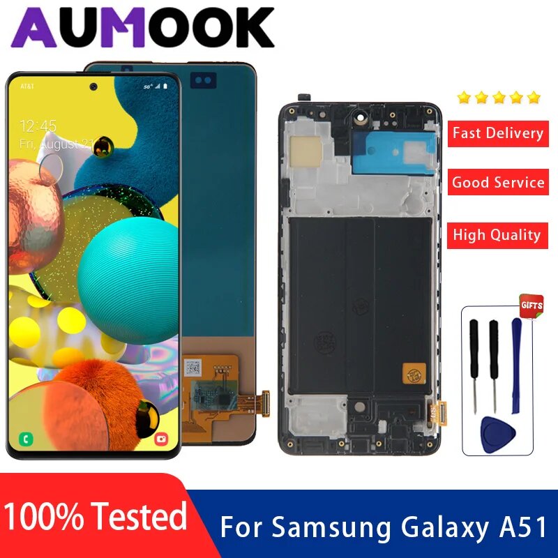 Супер AMOLED ЖК-дисплей для Samsung A51, дигитайзер сенсорного экрана в сборе для Samsung A51, ЖК-дисплей с рамкой SM-A515 A515F A515W 6.5 TFT No Frame