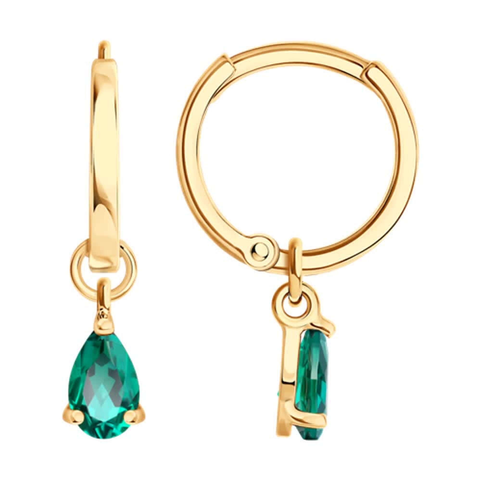 Серьги трансформеры, красное золото, 585 проба, изумруд синтетический